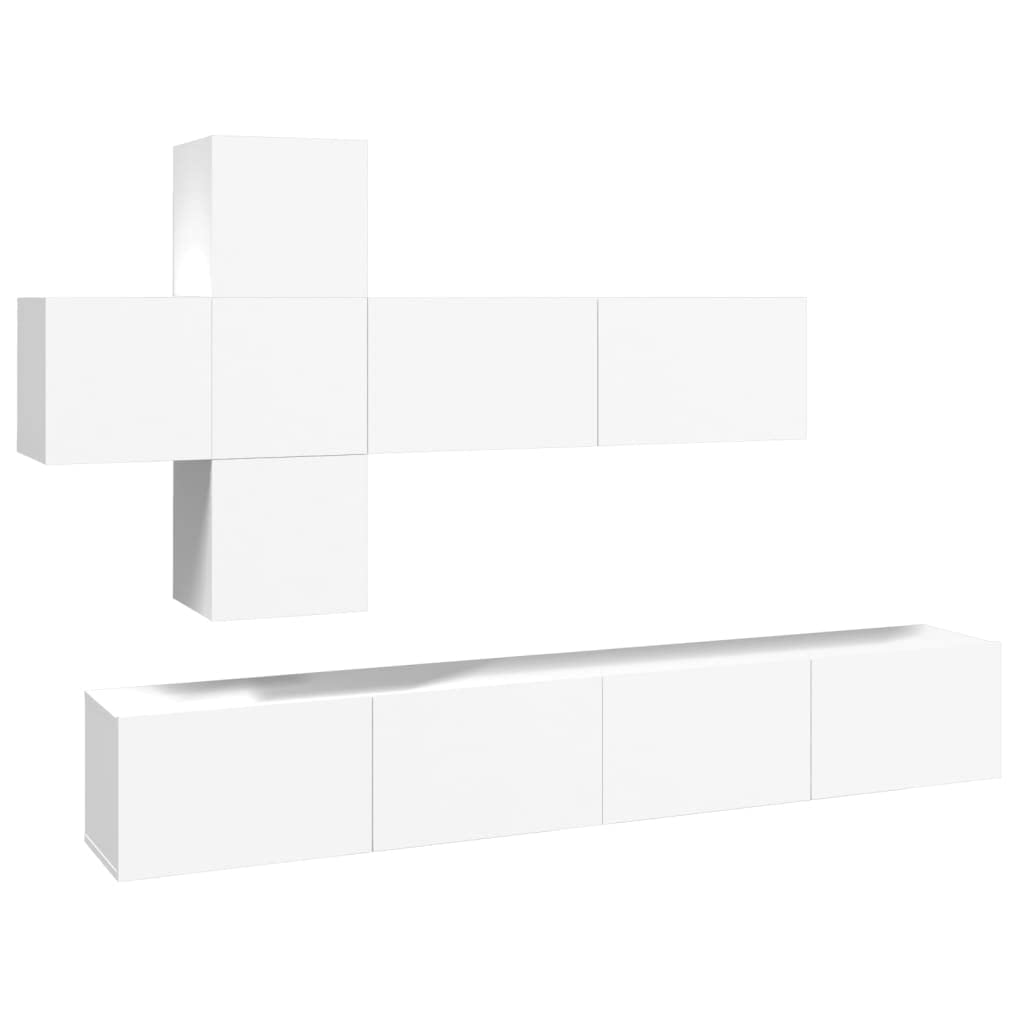 vidaXL TV Cabinet Set 7 Piece Home Bedroom Living Room Entertainment Center Console HiFi Cabinet TV Stand Media Unit Furniture White Engineered Wood