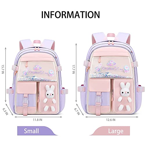 Bunny Backpack, Bunny Backpack for Girls, Bunny Backpack for School, for School Kawaii Girl Backpack (Purple,Large (for Grades 3-6))