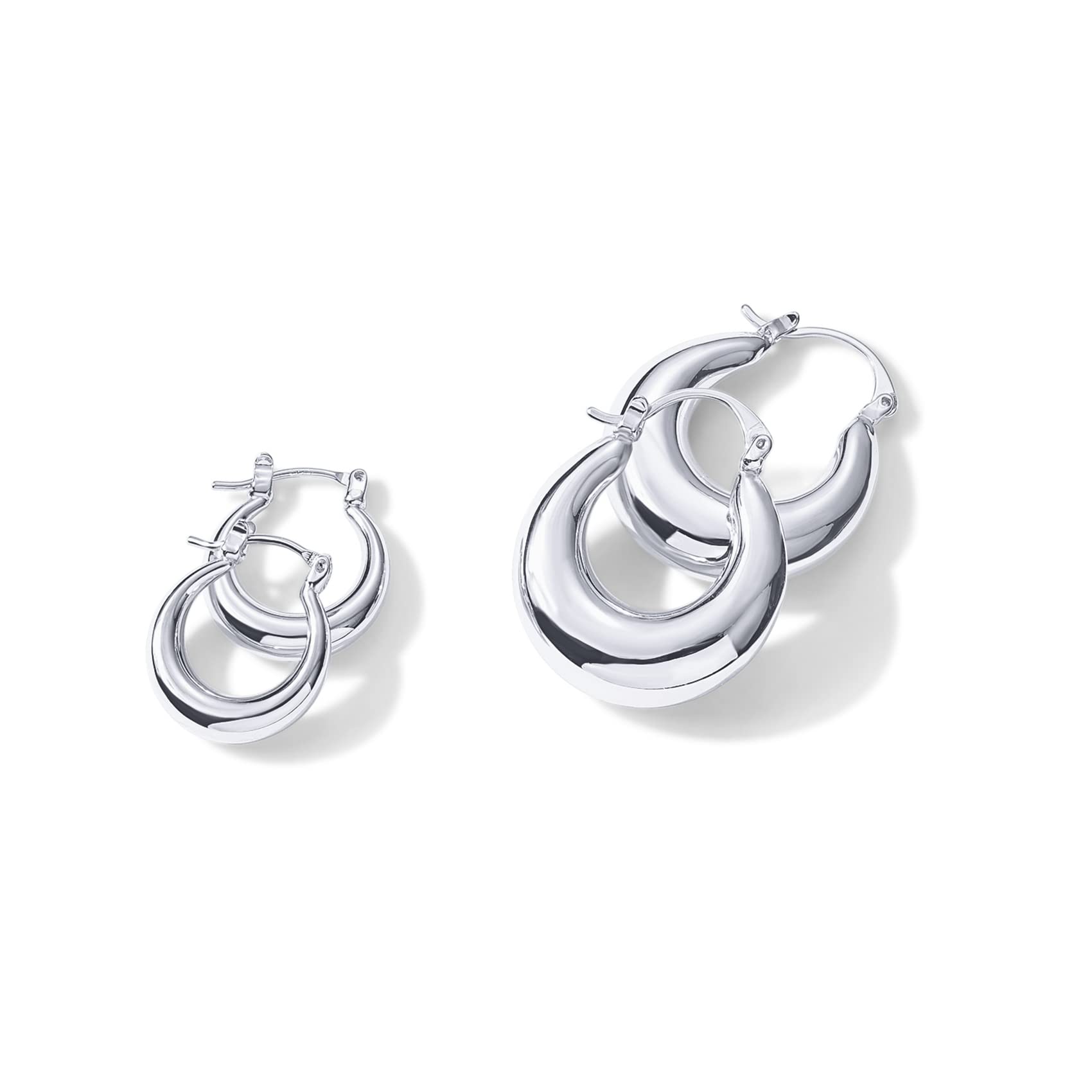 PAVOI Rhodium Plated Sterling Silver Post Chunky Hoops - 17mm Thick Lightweight Gold Hoop Earrings for Women