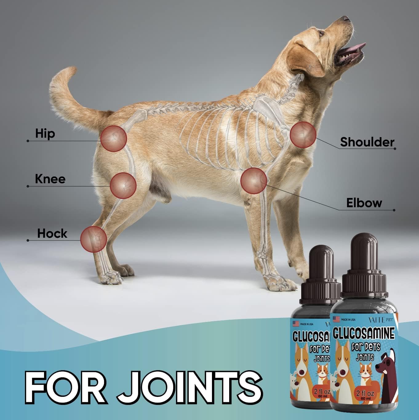 Hip & Joint Glucosamine Drops for Pets - Advanced Formula with Glucosamine, Chondroitin & MSM - Enhances Mobility Support - Natural Pain Relief for Dogs and Cats - Anxiety Supplement for Senior Pets