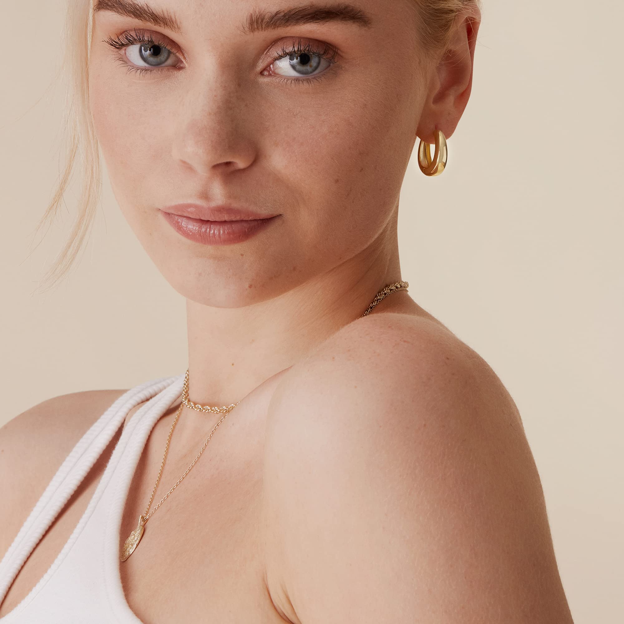 PAVOI Rhodium Plated Sterling Silver Post Small Chunky Hoops Earrings - Thick Lightweight Gold Hoop Earrings for Women