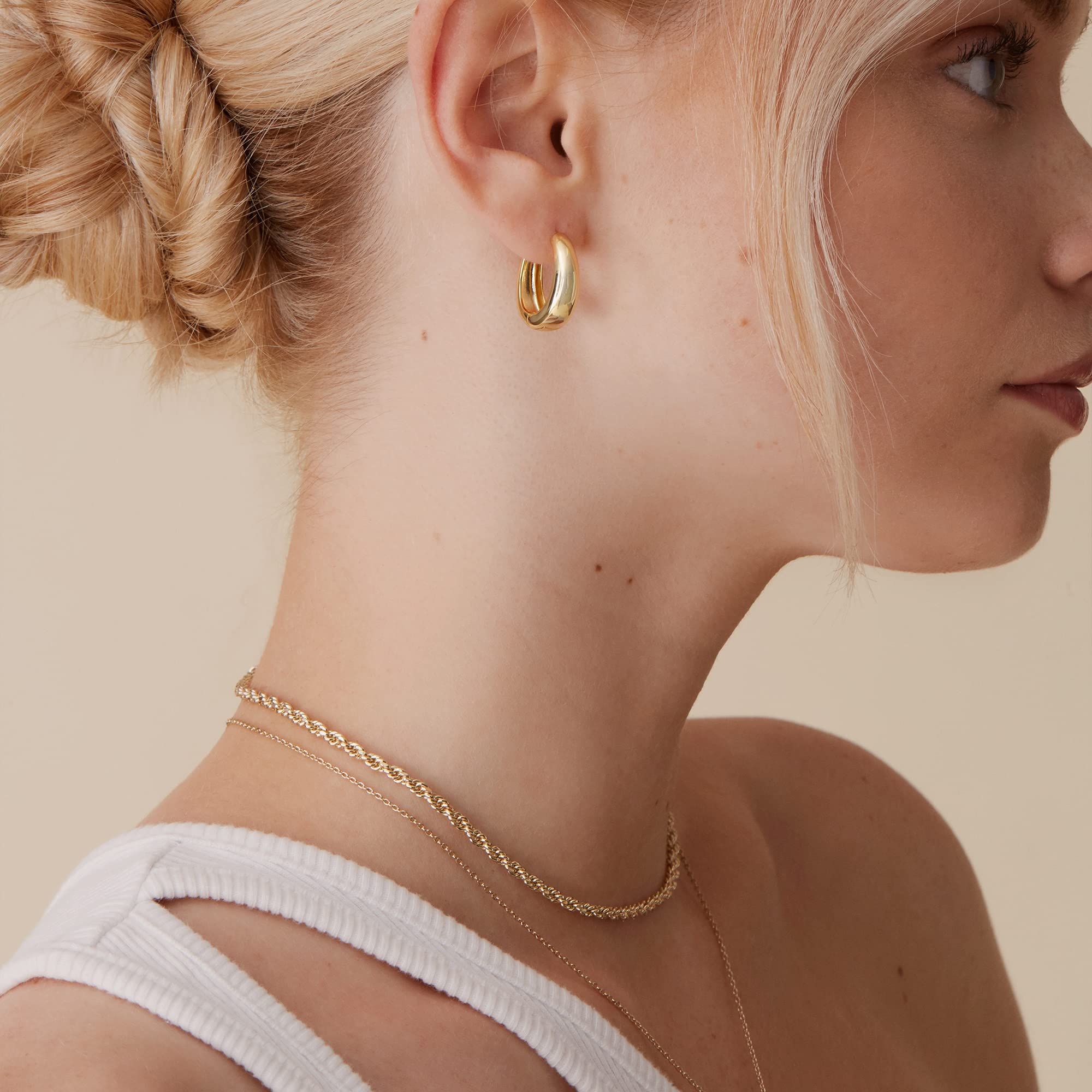 PAVOI Rhodium Plated Sterling Silver Post Small Chunky Hoops Earrings - Thick Lightweight Gold Hoop Earrings for Women