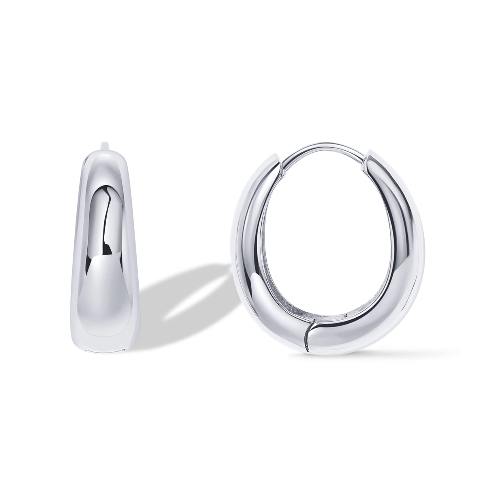 PAVOI Rhodium Plated Sterling Silver Post Small Chunky Hoops Earrings - Thick Lightweight Gold Hoop Earrings for Women