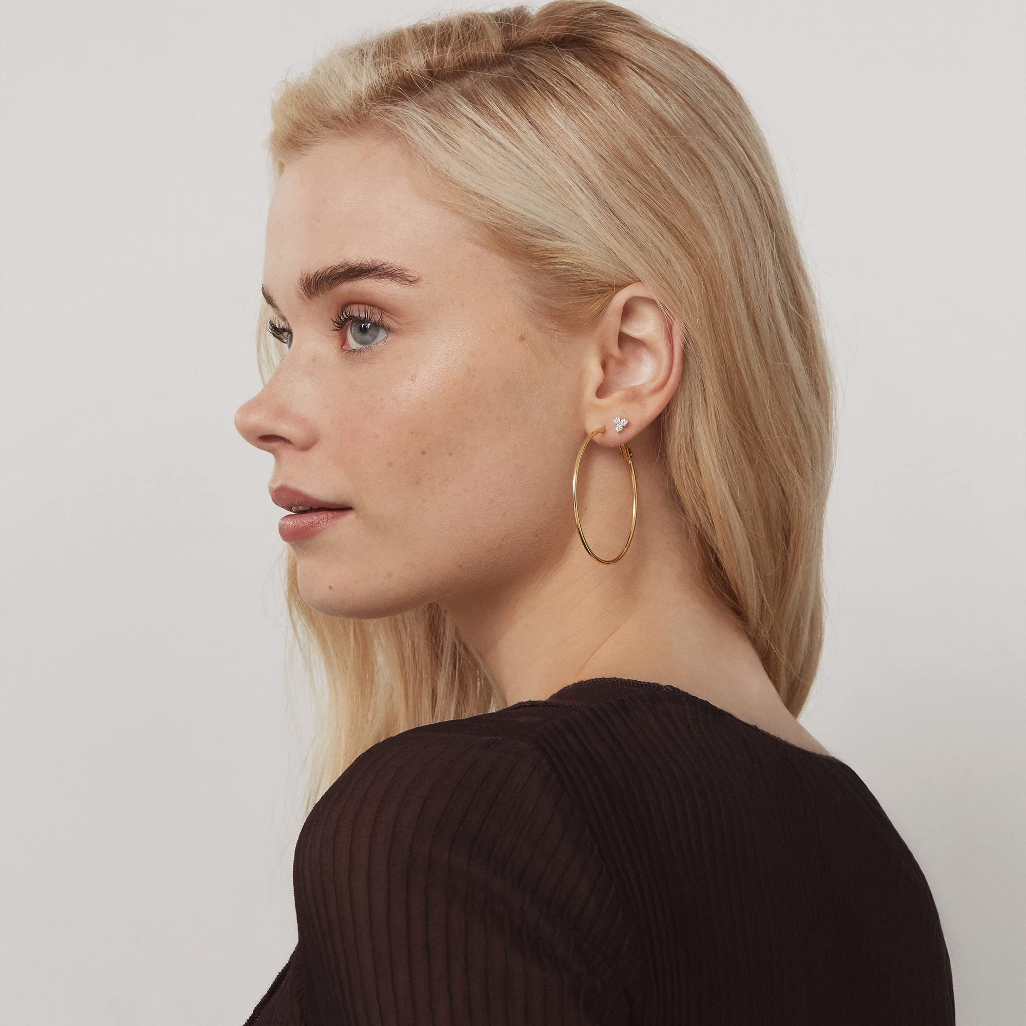 PAVOI 14K Gold Plated Sterling Silver Post Hoops | Large Hoops Earring | Lightwight Gold Hoop Earrings for Women (White Gold,50mm)