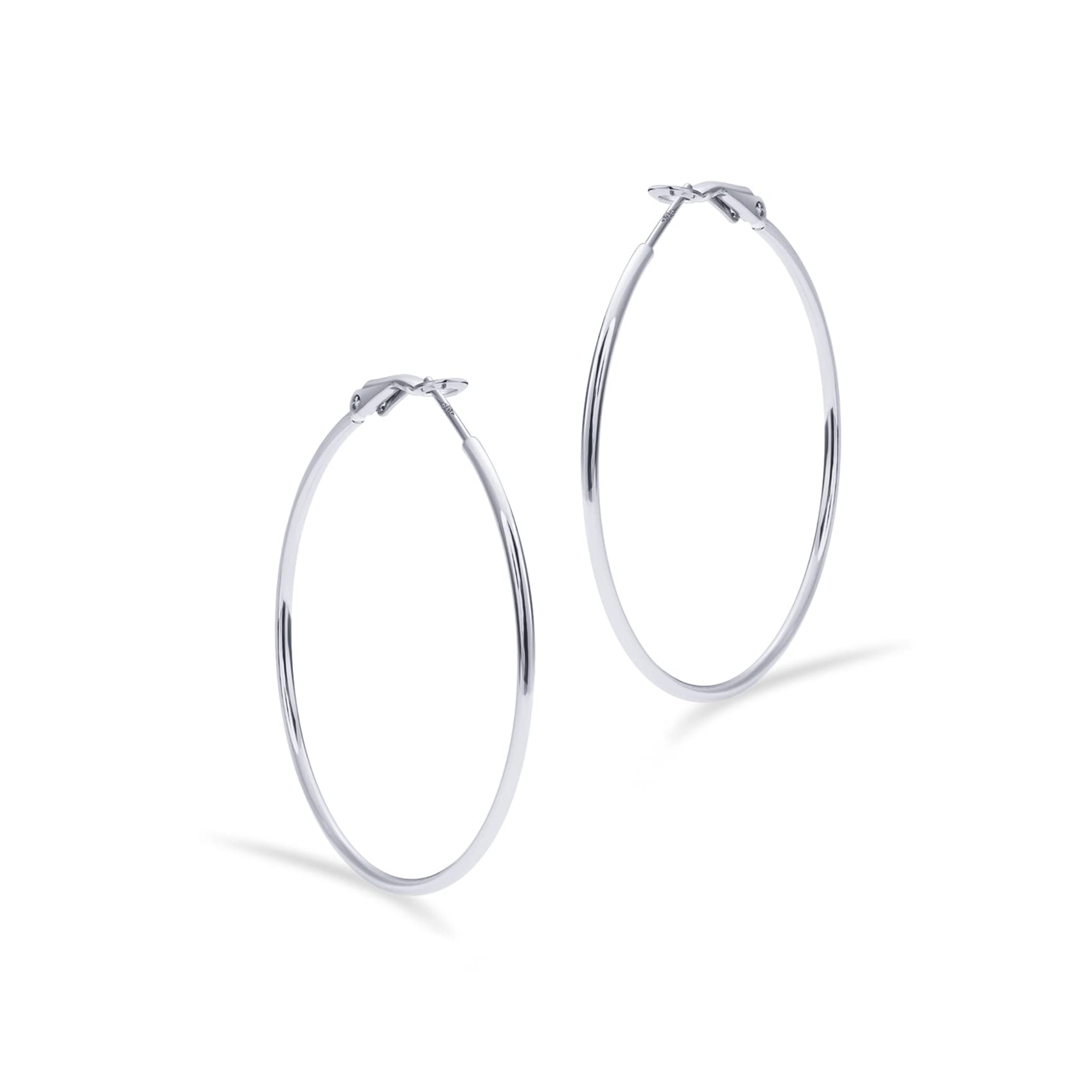 PAVOI 14K Gold Plated Sterling Silver Post Hoops | Large Hoops Earring | Lightwight Gold Hoop Earrings for Women (White Gold,50mm)