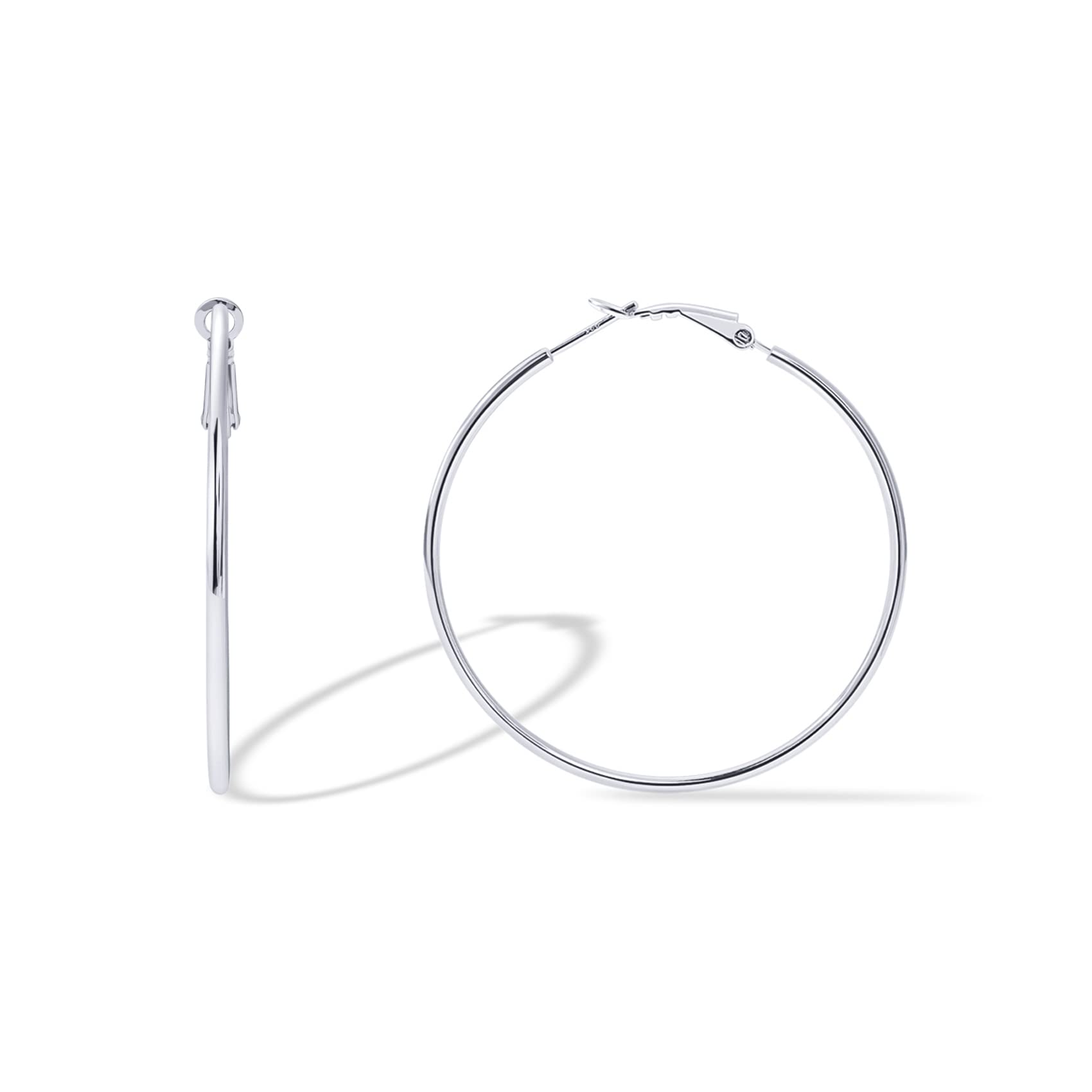 PAVOI 14K Gold Plated Sterling Silver Post Hoops | Large Hoops Earring | Lightwight Gold Hoop Earrings for Women (White Gold,50mm)