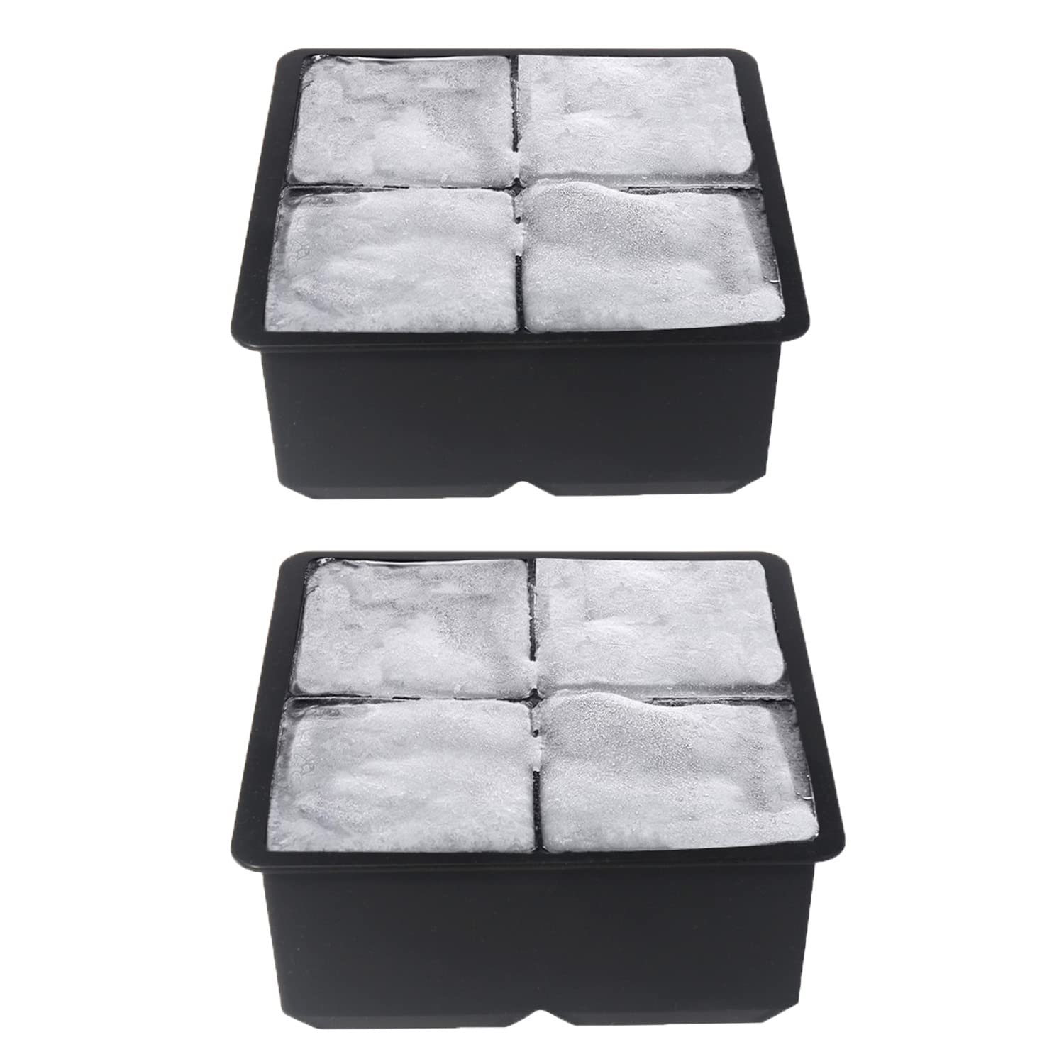 Large Ice Cube Trays Silicone (2.5-Inches) - Giant Cocktail Silicone Ice Maker, Scotch Whiskey Ice Cube, Easy Release Reusable Ice Cubes,Food Grade (Black 2 Tray)