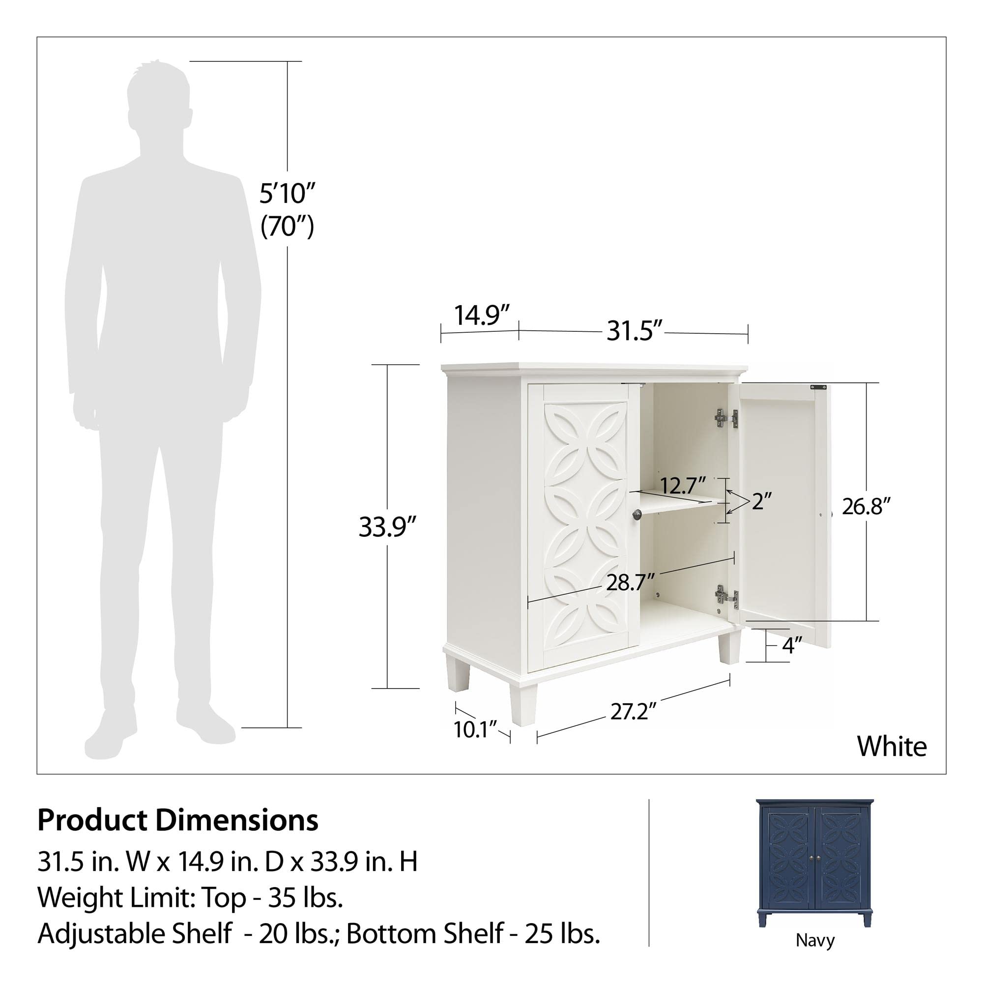 Ameriwood Home Celeste Double Door Accent Cabinet, White
