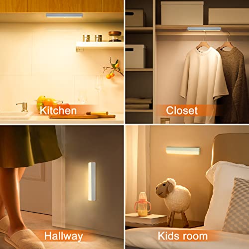 Closet Lights Motion Sensor Under Cabinet Lights Battery Operated 2 Pack Night Light Bar, LED Lights Wireless Stick-on Anywhere, Safe Lights for Kitchen Closet Cabinet Wardrobe Stairs Bedroom (Warm)