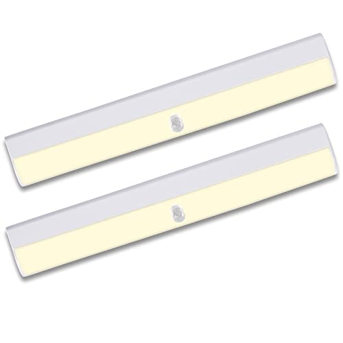 Closet Lights Motion Sensor Under Cabinet Lights Battery Operated 2 Pack Night Light Bar, LED Lights Wireless Stick-on Anywhere, Safe Lights for Kitchen Closet Cabinet Wardrobe Stairs Bedroom (Warm)