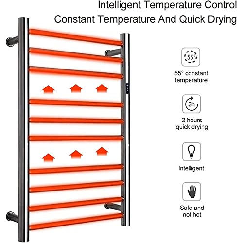 Bathroom Towel Warmer Electric Heated Towel Rack, Electric Heated Towel Drying Rack, 10-Bar Wall Mounted Towel Warmer with Timing Function, 304 Stainless Steel Polished Heated Towel Rail for Bathroom,