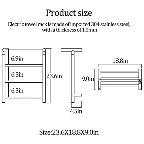Bathroom Towel Warmer Electric Heated Towel Rack, Electric Towel Warmer Drying Rack, Stainless Steel Polished Heated Towel Rail Radiator with Shelf, Bathroom Wall Mounted Heated Towel Rack with On/Off