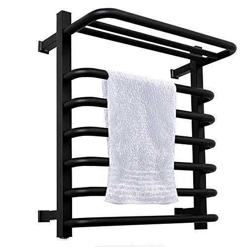 Bathroom Towel Warmer Electric Heated Towel Rack, Electric Towel Warmer Drying Rack, Stainless Steel Polished Heated Towel Rail Radiator with Shelf, Bathroom Wall Mounted Heated Towel Rack with On/Off