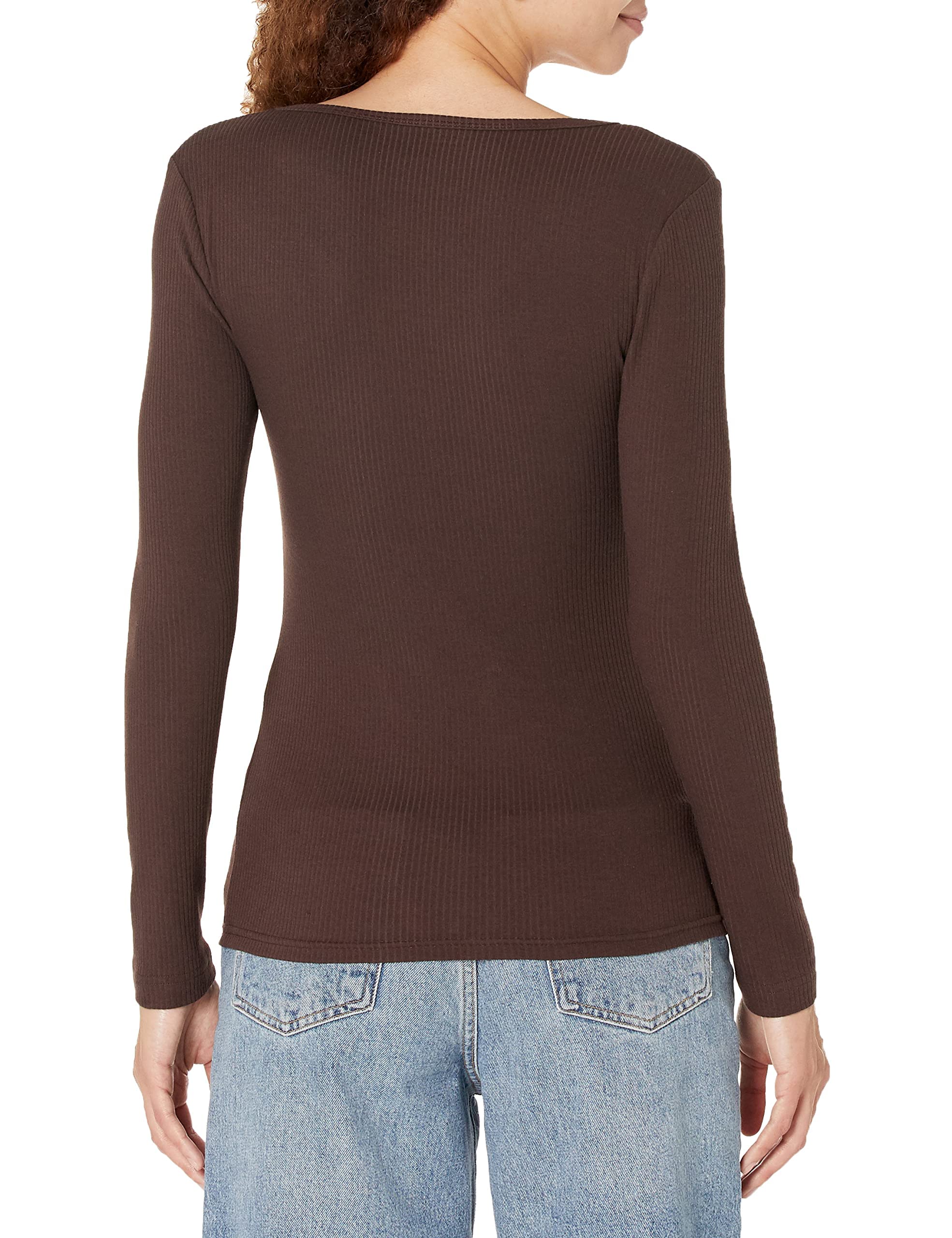 Amazon Essentials Sweater for Women, Long Sleeve Slim-Fit Rib Scoop Neck (Available in Plus Size), Pack of 2, Eggshell White/Espresso, Medium