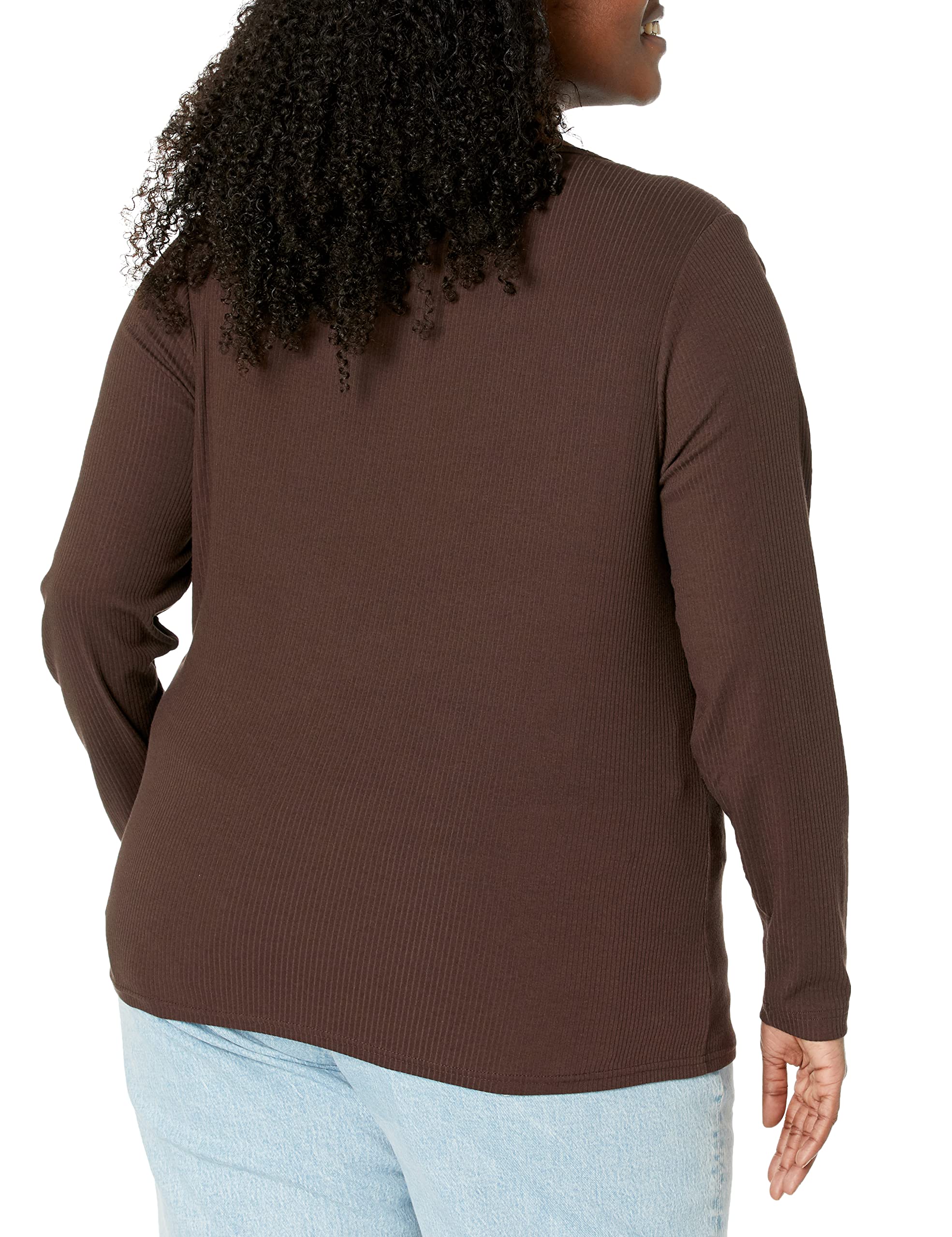 Amazon Essentials Sweater for Women, Long Sleeve Slim-Fit Rib Scoop Neck (Available in Plus Size), Pack of 2, Eggshell White/Espresso, Medium