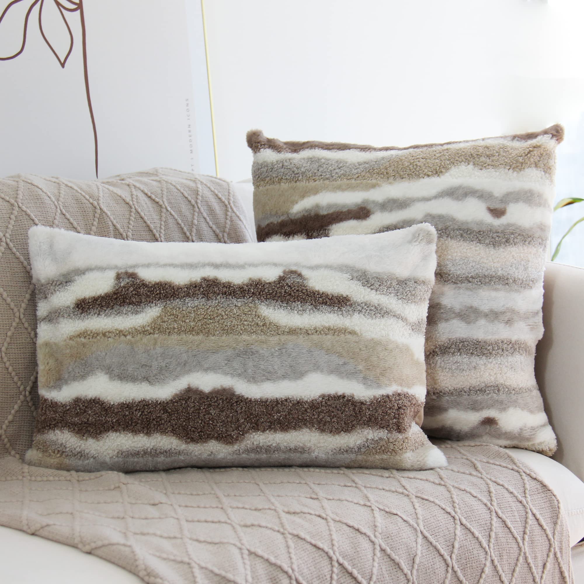 JOJUSIS Plush Short Wool Fluffy Decorative Throw Pillows Covers 16 x 16 Inch Luxury Soft Faux Fur Fleece Cushion Cover Pillowcase Pack of 2 Khaki