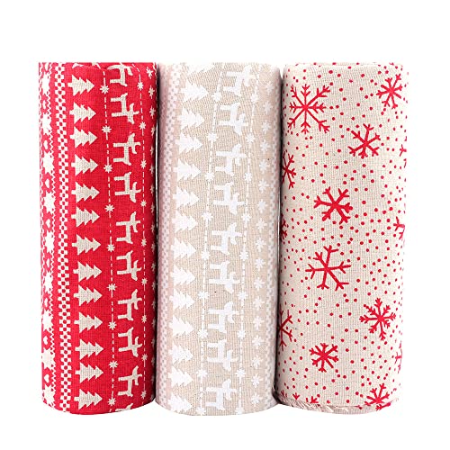 Xmas Pattern Cotton Linen Fabric DIY Christmas Decoration Fabric for Patchwork Dress Sofa Curtain45X45CM (M1-3-2)