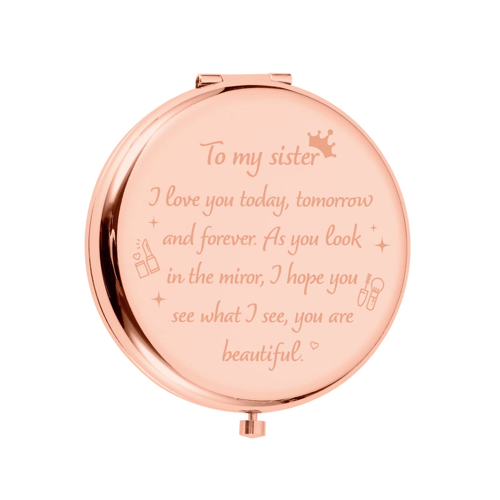 Sister Birthday Gifts from Sister Compact Mirror Valentines Day Stocking Suffers for Women Best Friends Friendship Graduation Easter Small Makeup Mirror from Little Big Sister Brother
