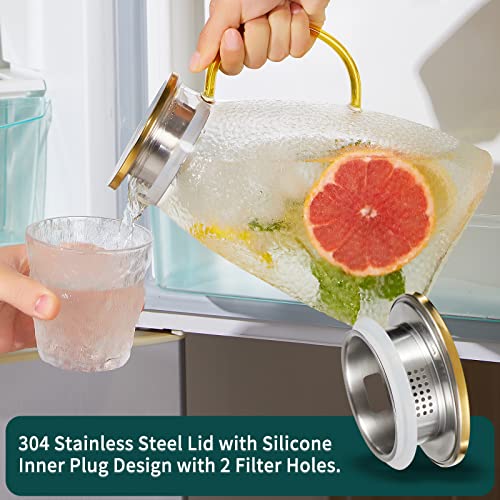 Fridge Pitcher, 64 oz/1800ml Glass Pitcher With Lids for Fridge, Ice Tea Pitcher, Great for Juice, Milk, Coffee, Lemonade - Heat Resistant Borosilicate Glass Jug