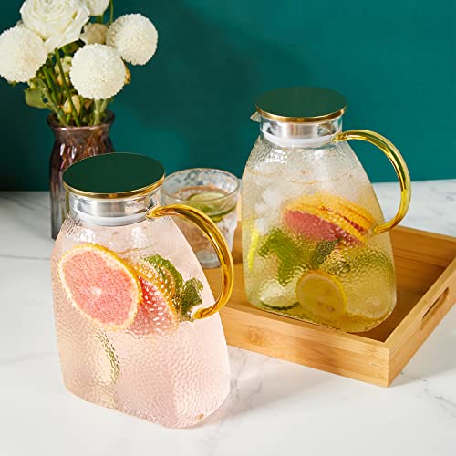 Fridge Pitcher, 64 oz/1800ml Glass Pitcher With Lids for Fridge, Ice Tea Pitcher, Great for Juice, Milk, Coffee, Lemonade - Heat Resistant Borosilicate Glass Jug