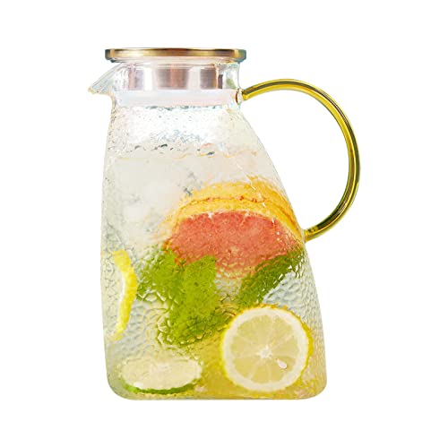 Fridge Pitcher, 64 oz/1800ml Glass Pitcher With Lids for Fridge, Ice Tea Pitcher, Great for Juice, Milk, Coffee, Lemonade - Heat Resistant Borosilicate Glass Jug