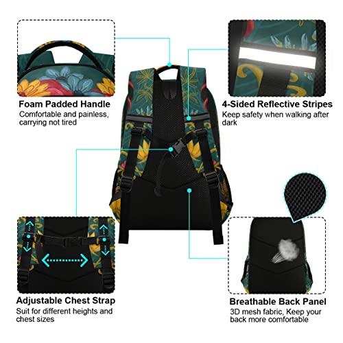 IOLPOM School Backpack for Women Girls, Mexican Art 15-inch Laptop Schoolbag for for College Travel Work with Reflective Strips
