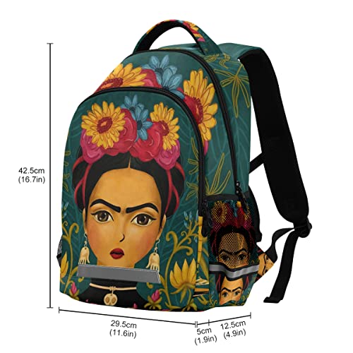 IOLPOM School Backpack for Women Girls, Mexican Art 15-inch Laptop Schoolbag for for College Travel Work with Reflective Strips
