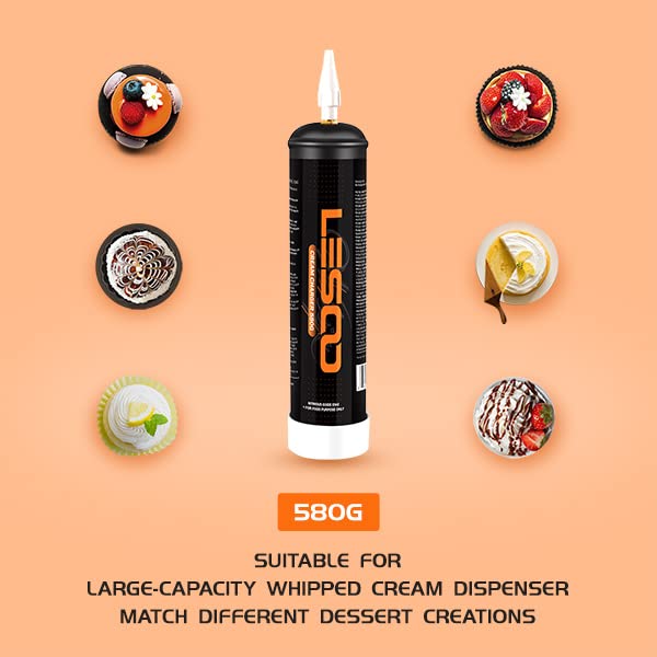 LesooWhip 615g Whipped Cream Charger 1 Box Pure N2O Tank 0.99 Liter Nitrous Oxide Cylinders with Most Cream Whippers(6 cylinders)