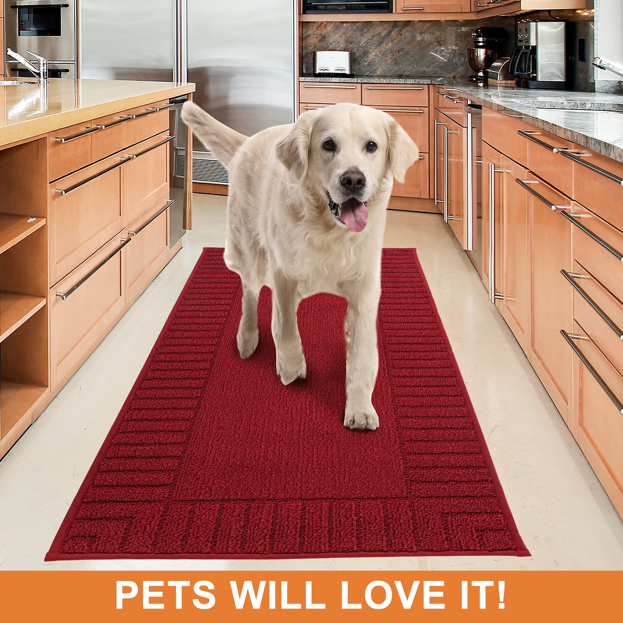 BEQHAUSE-Kitchen-Rugs-and-Mats [2PCS] Non Slip Kitchen Mats for Floor,Machine Washable Burgundy Red Kitchen Rugs,Polypropylene Kitchen Floor Mat with TPR Backing 20x30inch/20x48inch