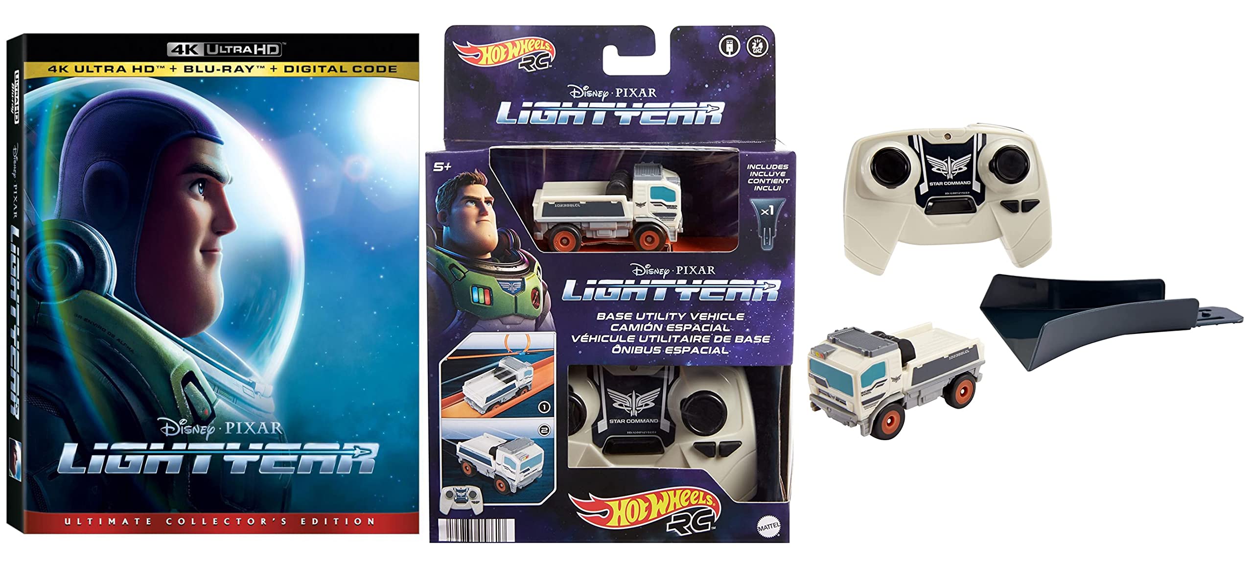 Captain Amer... I Mean Buzz Bundle Disney's Pixar Lightyear 4K Ultra/ Blu-Ray/ Digital Ultimate Collector's Edition + HW Lightyear RC Base Utility Vehicle (Re-Chargeable) 2 Items Chris Evans Tim Allen