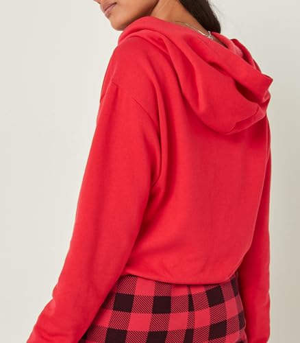 Victoria's Secret Women's PINK Logo Cropped Campus Hoodie Sweatshirt, Red Tie, XL
