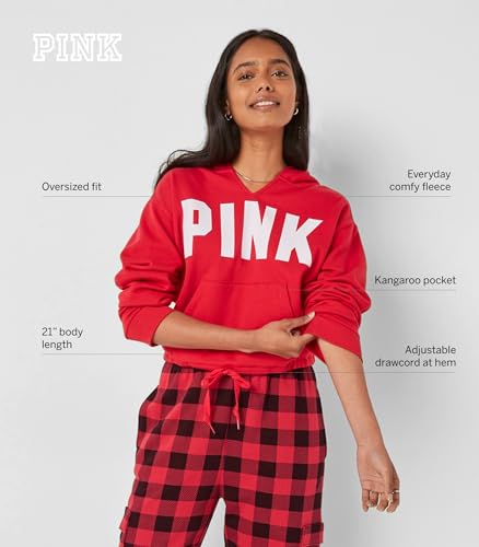 Victoria's Secret Women's PINK Logo Cropped Campus Hoodie Sweatshirt, Red Tie, XL