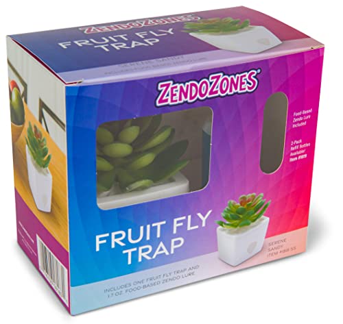 ZendoZones Fruit Fly Trap with Zendo Lure, Mellow Molly with Plastic White Base, Refillable and Reusable