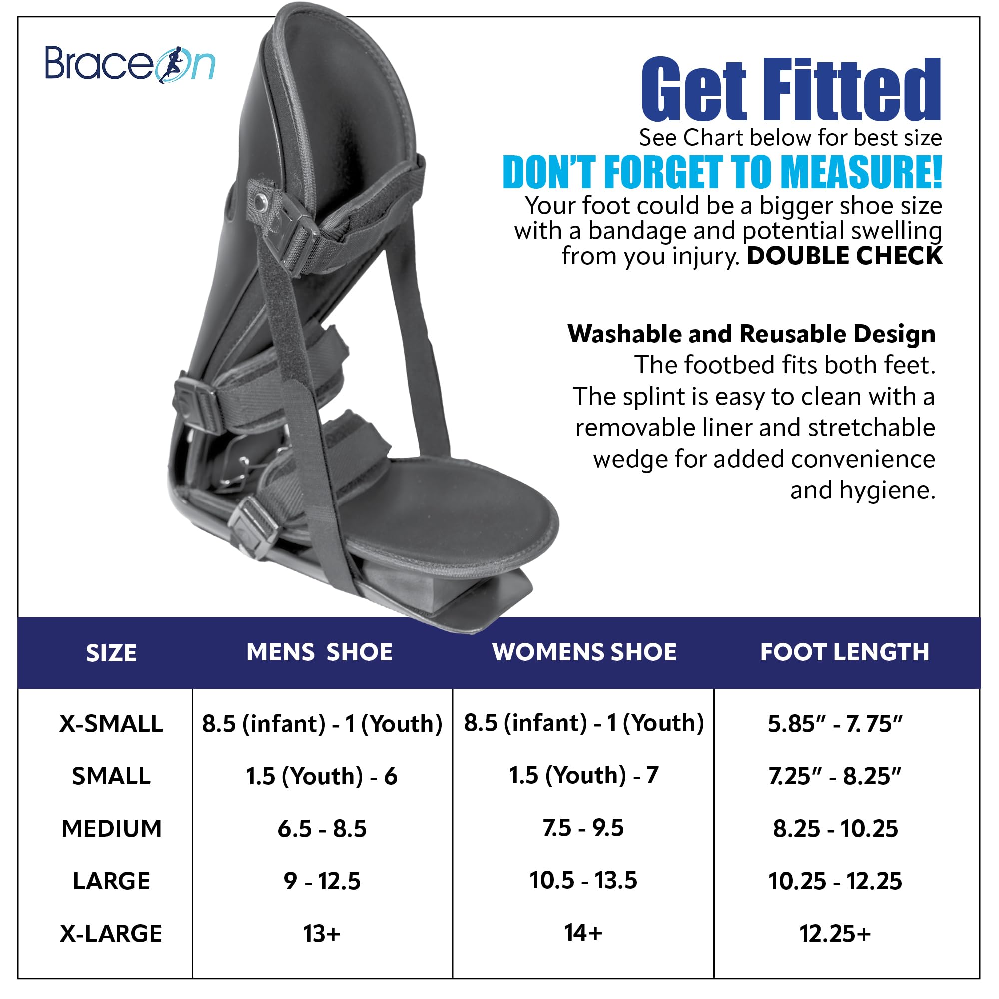 Brace On Adjustable Night Splint - Plantar Fasciitis, Achilles Tendon, Heel Spur, and Foot Pain Relief Stretching Boot for Men and Women, Large, Black