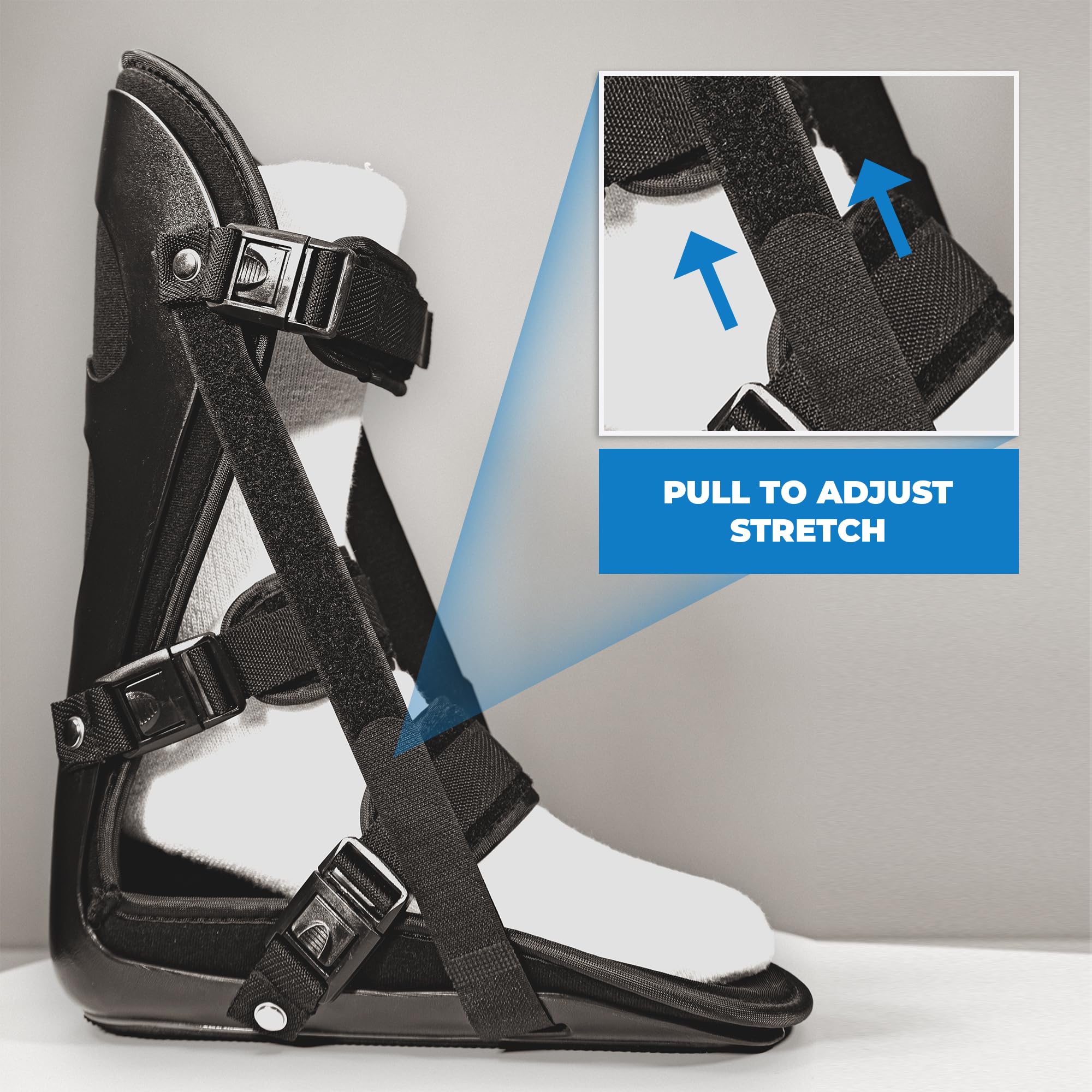 Brace On Adjustable Night Splint - Plantar Fasciitis, Achilles Tendon, Heel Spur, and Foot Pain Relief Stretching Boot for Men and Women, Large, Black