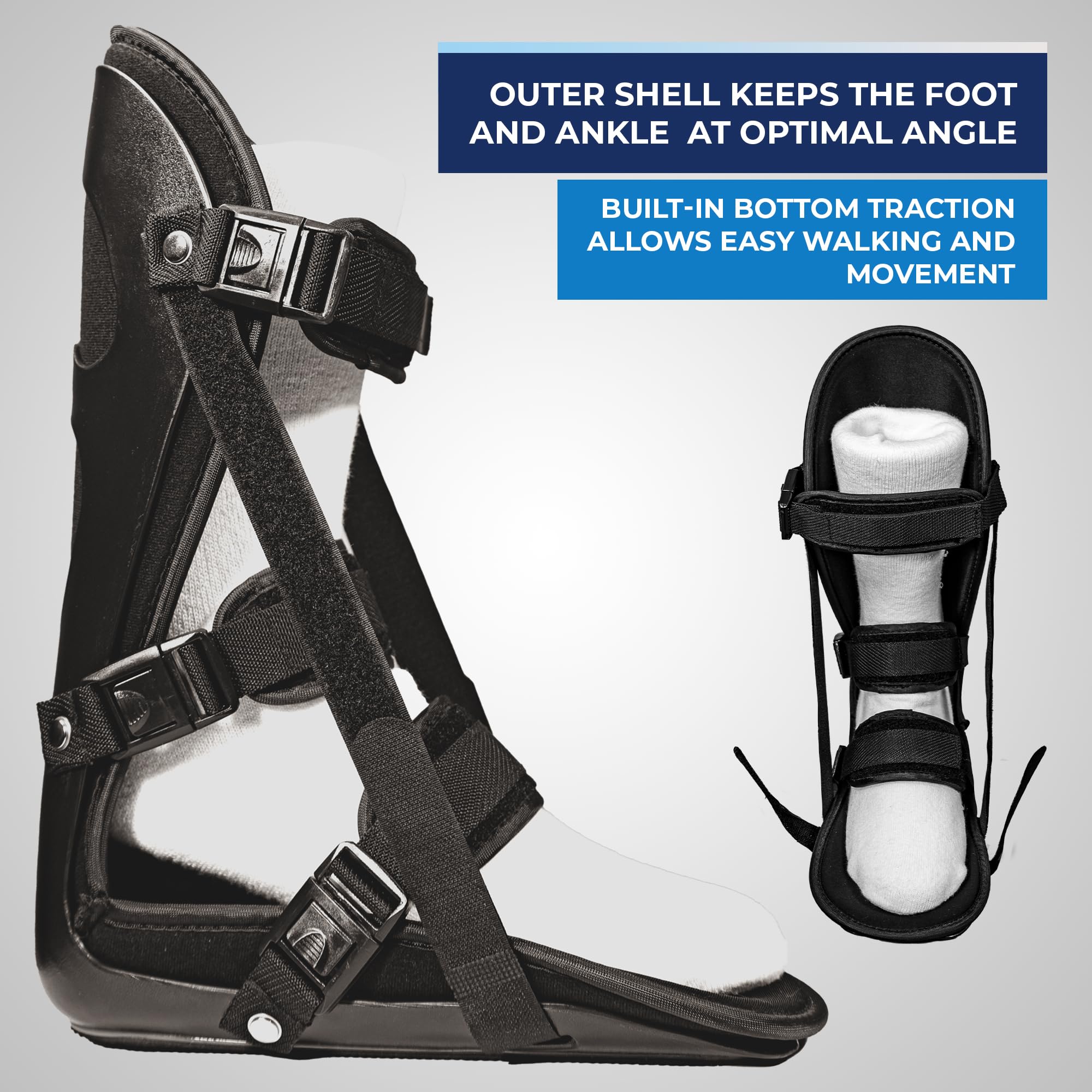 Brace On Adjustable Night Splint - Plantar Fasciitis, Achilles Tendon, Heel Spur, and Foot Pain Relief Stretching Boot for Men and Women, Large, Black