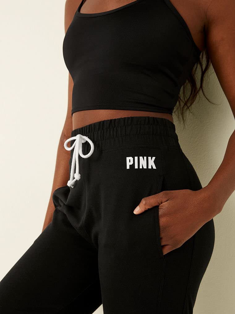 Victoria's Secret Pink Cotton High Waist Joggers, Women's Joggers, Pure Black, XL