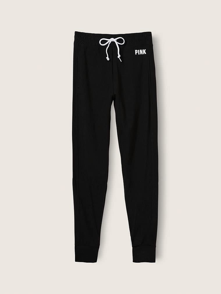 Victoria's Secret Pink Cotton High Waist Joggers, Women's Joggers, Pure Black, XL