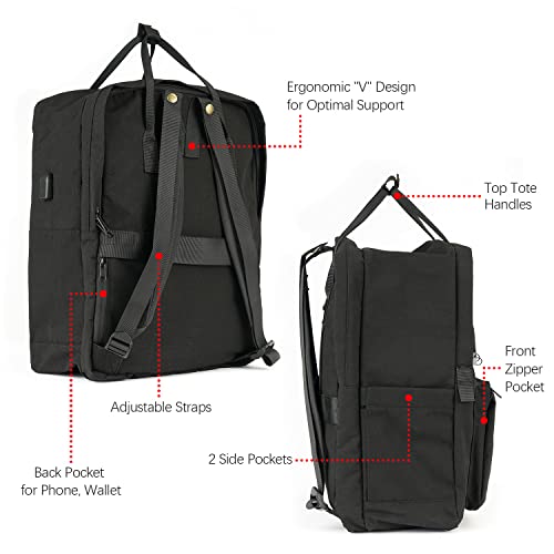 Roysmart Backpack for Women Men Girls, School Bag Waterproof Laptop Rucksack Casual Daypack Lightweight Backpack with USB Charging Port, Business College Travel Backpack Fits 15.6 Inch Computer.