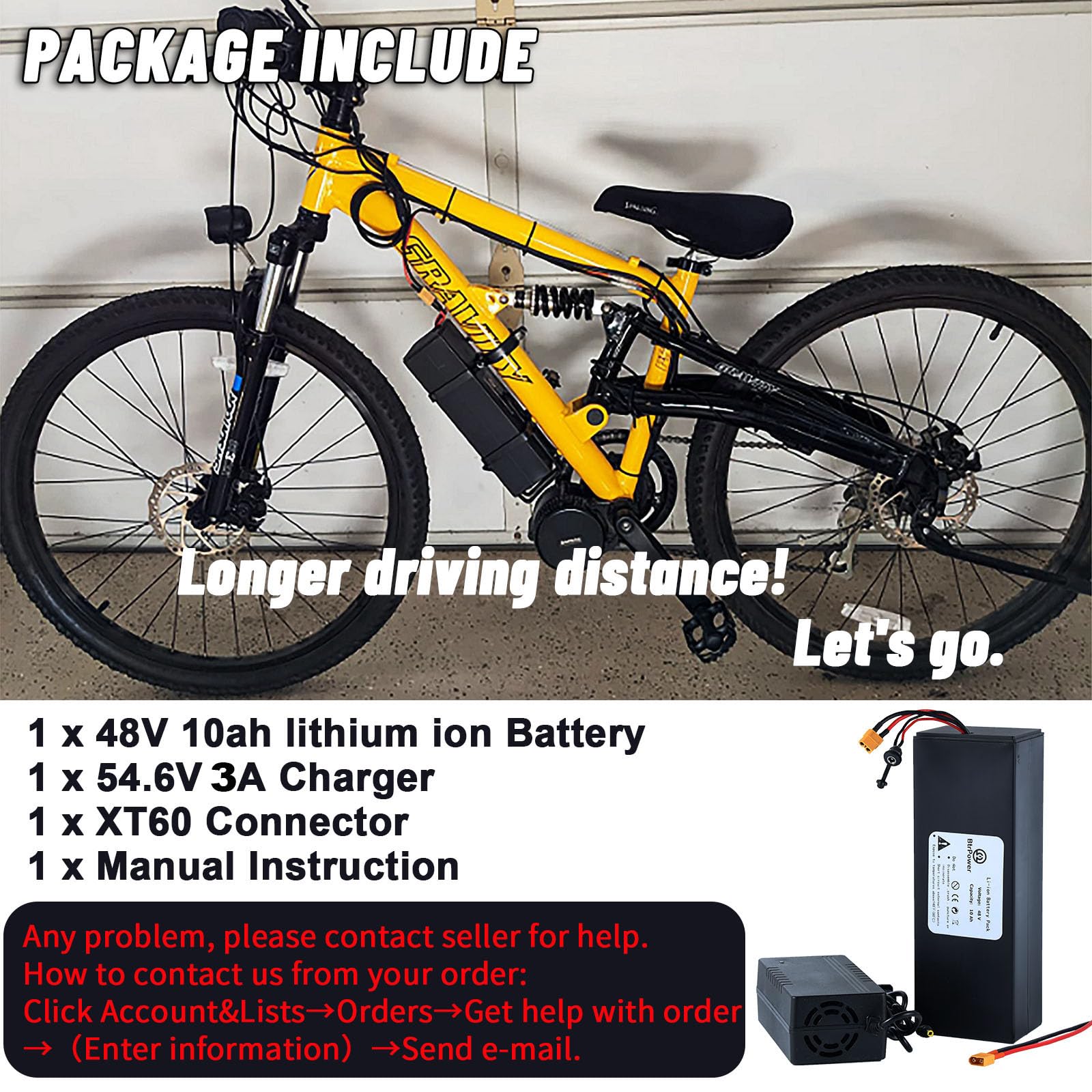 BtrPower Ebike Battery 48V 10AH Lithium Ion Battery Pack with 3A Fast Charger,20A BMS for Electric Motorcycle Scooter 250W 500W 700W Motor