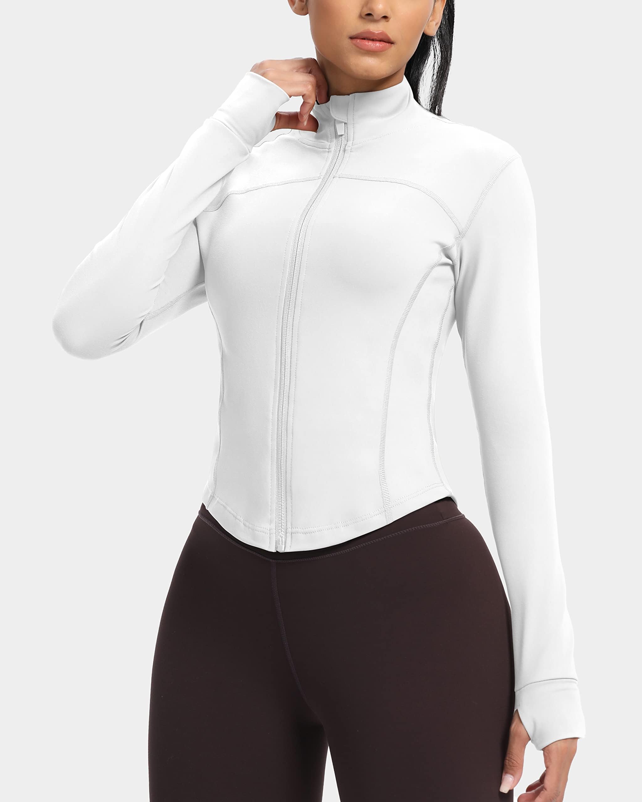 GYM RAINBOW Womens Zip Up Workout Jakcets Lightweight Slim Fit Running Athletic Jackets with Thumb Holes(#1 White,Small)