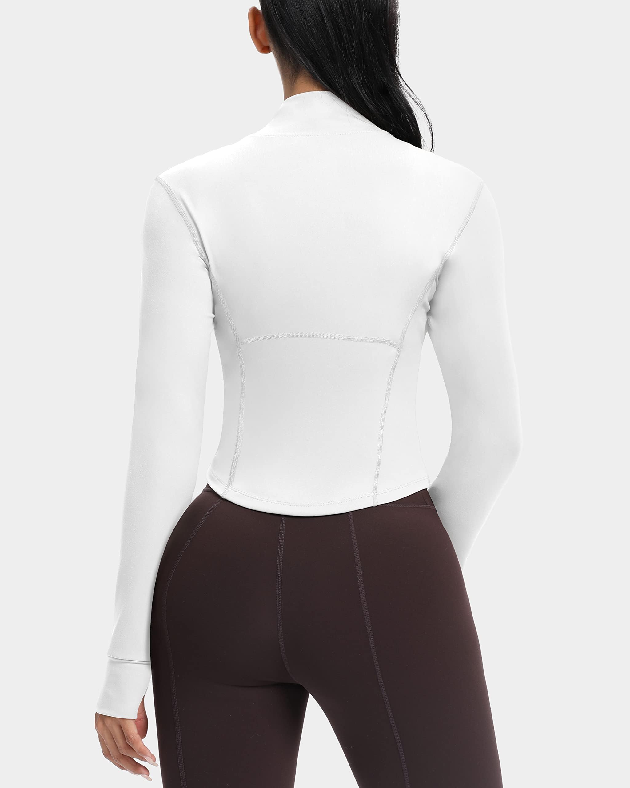 GYM RAINBOW Womens Zip Up Workout Jakcets Lightweight Slim Fit Running Athletic Jackets with Thumb Holes(#1 White,Small)