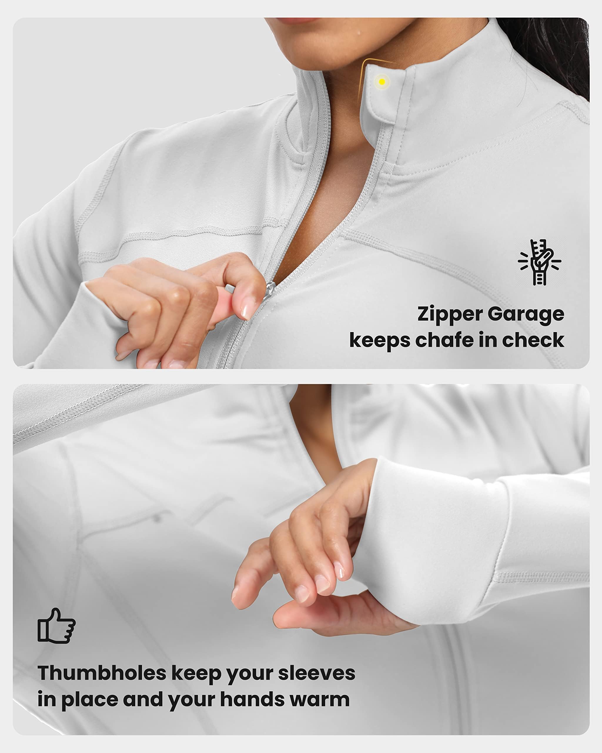 GYM RAINBOW Womens Zip Up Workout Jakcets Lightweight Slim Fit Running Athletic Jackets with Thumb Holes(#1 White,Small)