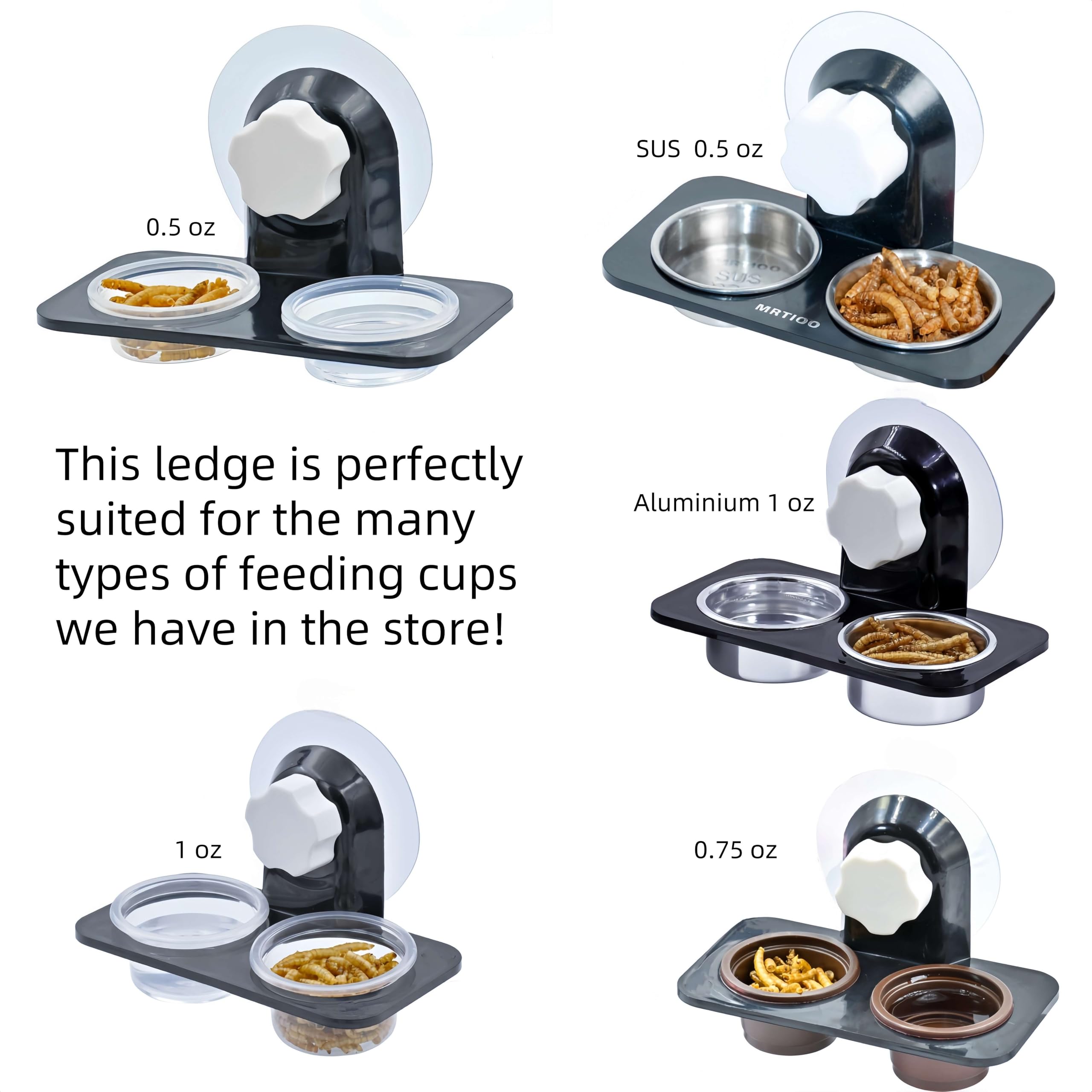 MRTIOO 100 Eco Cups + Feeding Ledge [Non-Suction Cup], Reptile Food Bowls and Water Dish, for Crested Gecko Lizard Or Other Small Pet Feeder Ledge Accessories Supplies (100 Cups + Ledge)