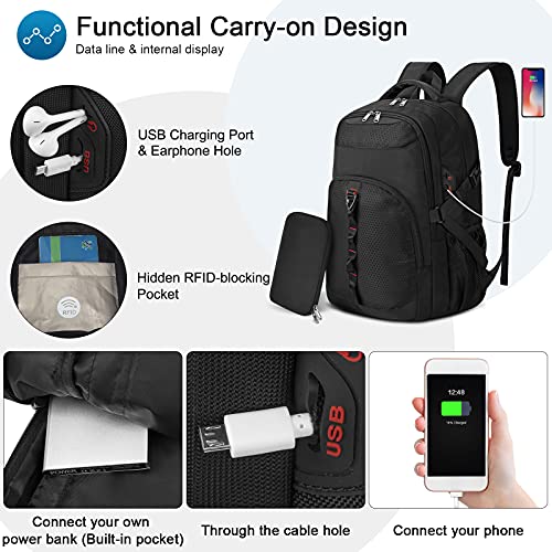 Laptop Backpack for Men Women 17 Inch Waterproof Travel Backpack Durable Laptop Backpack with USB Charging Port,Black