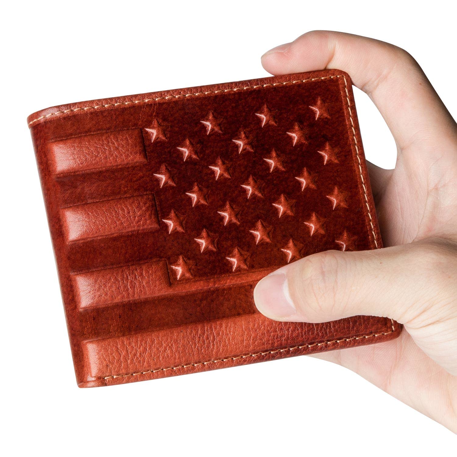 Tidoneam Leather Folding Wallet RFID Shielded Wallet With Personalized Photo Inter-layer Perfect Holiday Memorial Gift Birthday Gift for Men Husband Dad Son (Red)