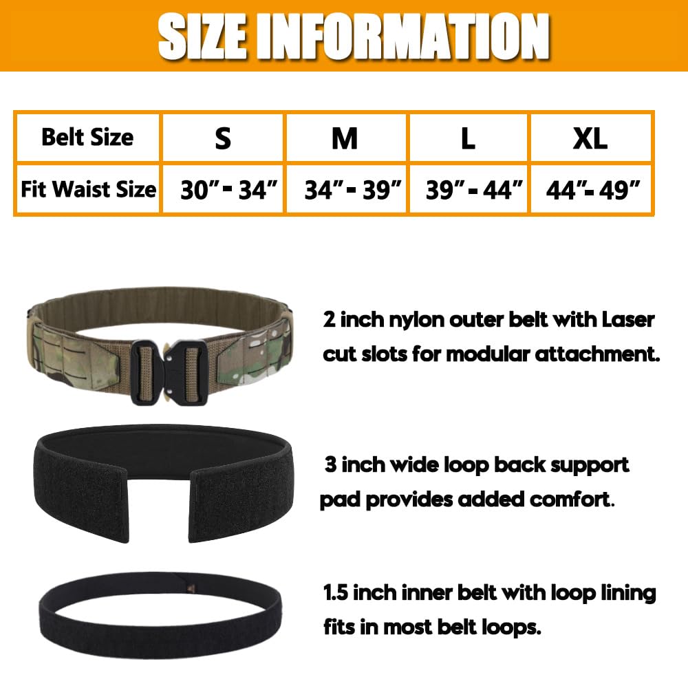 KRYDEX Tactical Battle Belt with Quick Release MOLLE System, Inner Belt, Padded Anti-Slip Pad