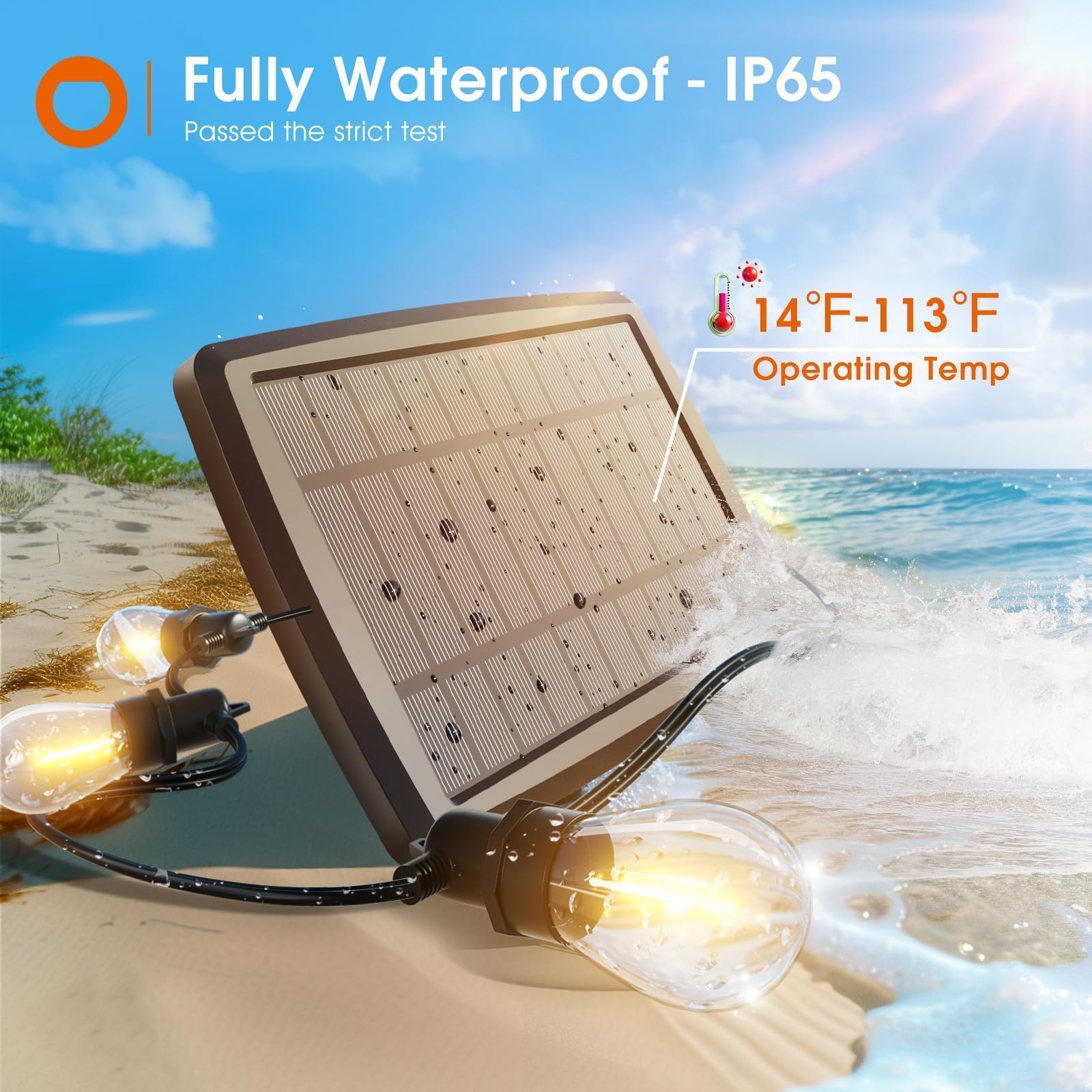 addlon 54(48+6) FT Solar String Lights Outdoor Waterproof with USB Port & Remote Control Solar Patio Lights Long Last for 20+Hrs Dimmable Solar Power LED Bulbs for Porch Garden Market Bistro