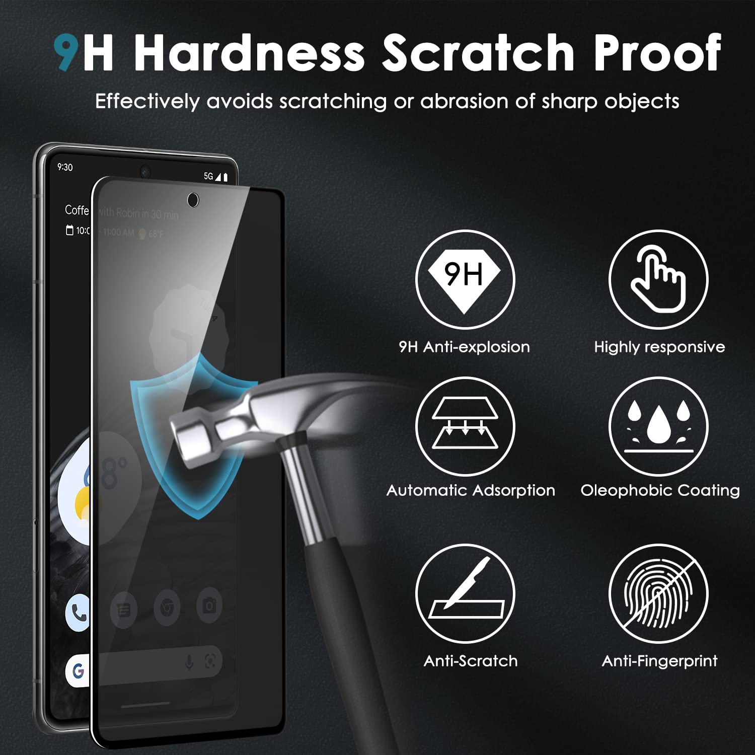 YWXTW [2 Pack] Privacy Screen Protector for Google Pixel 7 Pro,Tempered Glass Anti-Spy 9H Hardness Film for Google Pixel 7 Pro,HD Anti-Scratch Easy Install Bubble Free Case Friendly
