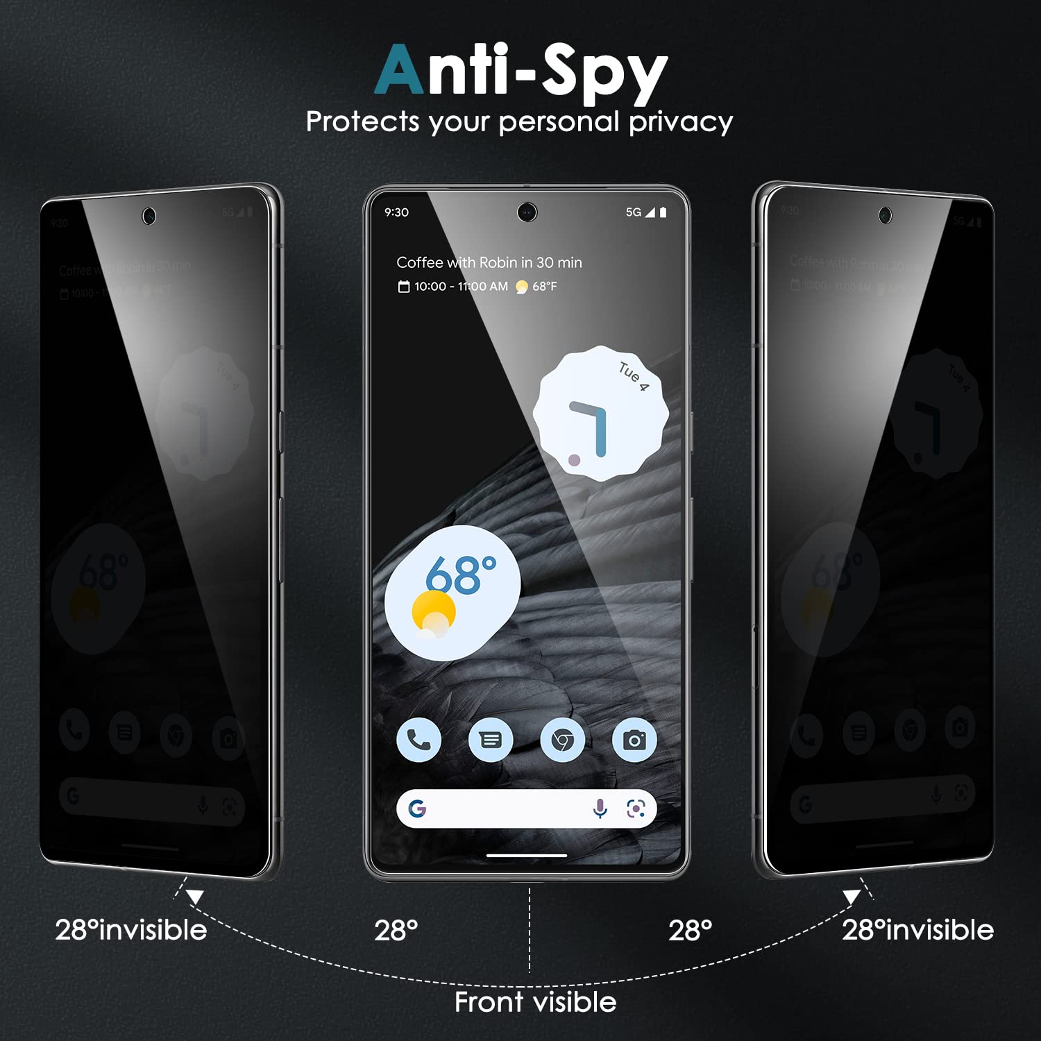 YWXTW [2 Pack] Privacy Screen Protector for Google Pixel 7 Pro,Tempered Glass Anti-Spy 9H Hardness Film for Google Pixel 7 Pro,HD Anti-Scratch Easy Install Bubble Free Case Friendly